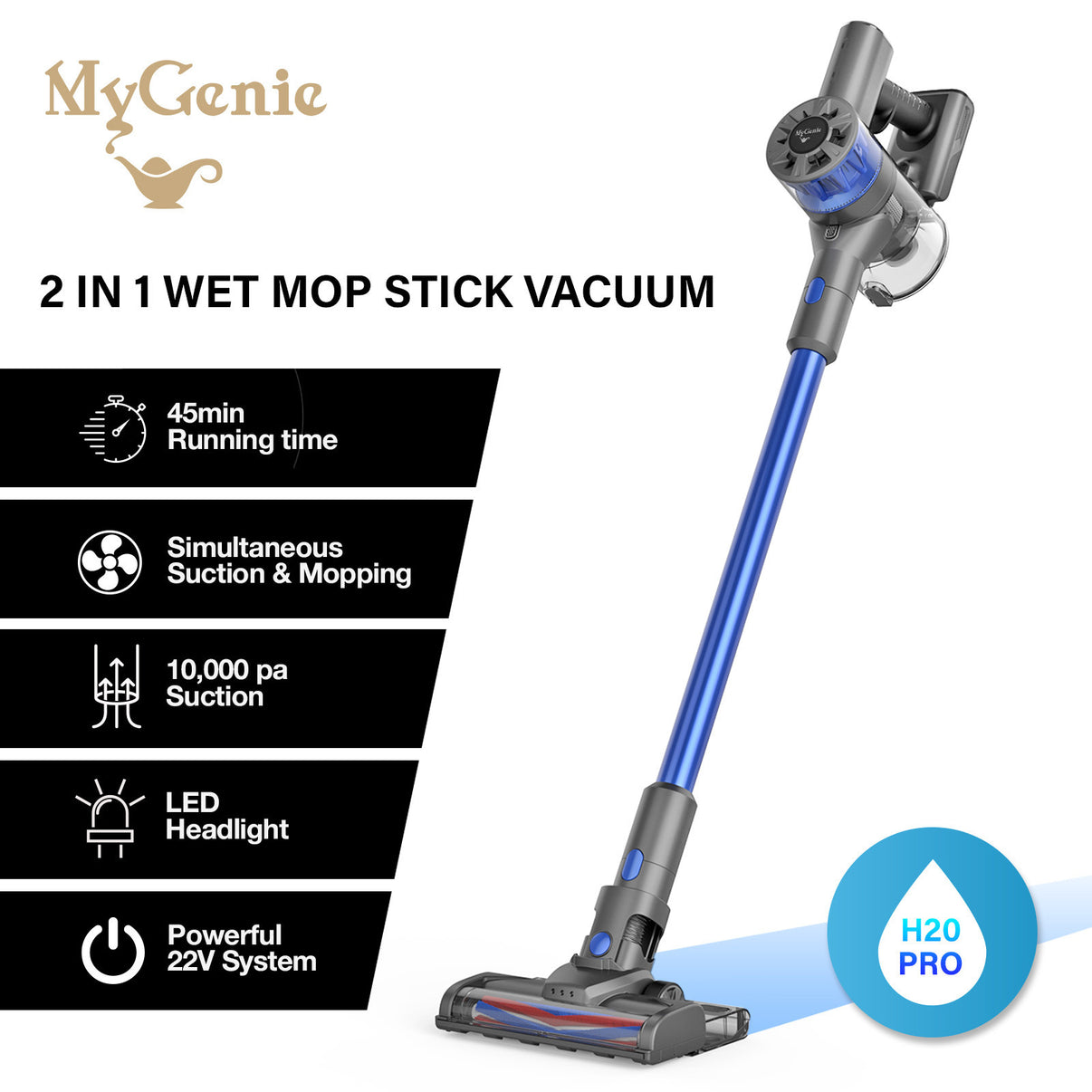 MyGenie H20 PRO Wet Mop 2-IN-1 Cordless Stick Vacuum Cleaner Handheld ...